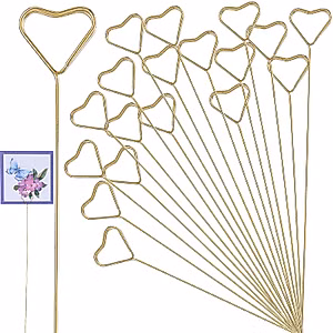 Mabor 20pcs Flower Card Holder Stick,Metal Floral Place Card Holder,Gift Card Holder,Flower Bouquet Accessories Heart Shape Flower Pick Clips for Floral Arrangement for Wedding Party Valentines