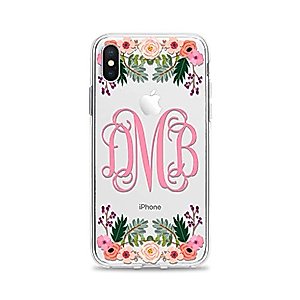 Case Charming Monogram Case for iPhone 14 Pro Max 13 mini 12 11 Xr Xs X 10s 10r 10 8 Plus 7 Se Personalized Custom Initials Clear Transparent See Through Rubber Cover