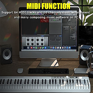 NikoMaku Foldable Digital Piano 88 Keys Portable Piano Keyboard Folding Piano Keyboard MIDI Semi Weighted Full Size Keys with Headphones, Carrying Case SWANX White