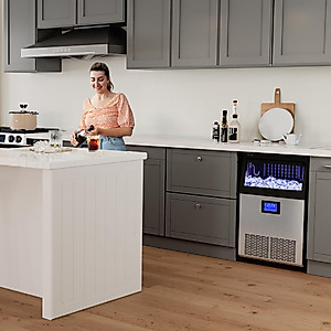 YITAHOME Upgraded Commercial Ice Maker Machine, 132LBS/24H Ice Maker with 33LBS Storage Bin, LCD Panel with Blue Light & Stainless Steel Scoop for Restaurant, Home, Bars, Coffee Shop(50PCS)