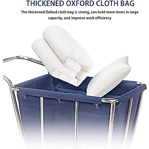 Commercial Laundry Cart with Wheels, 400L large Laundry Rolling Bins with Removable Waterproof Canvas Lining Basket, Heavy Duty Stainless Steel Laundry Hampers for Hotels & Hospital, 440lbs Load