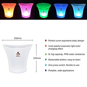 LED Ice Bucket,TECKCOOL 5L Large Capacity Wine Cooler Led Waterproof with Colors Changing,Retro Champagne Wine Drinks Beer Bucket,Power by 2 AA Batteries,for Party,Home,Bar,etc (batteries not include)