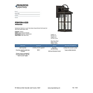 Progress Lighting Williamston Collection 1-Light Clear Glass Antique Bronze Farmhouse Outdoor Small Wall Lantern Light, 12.00x5.00x6.00