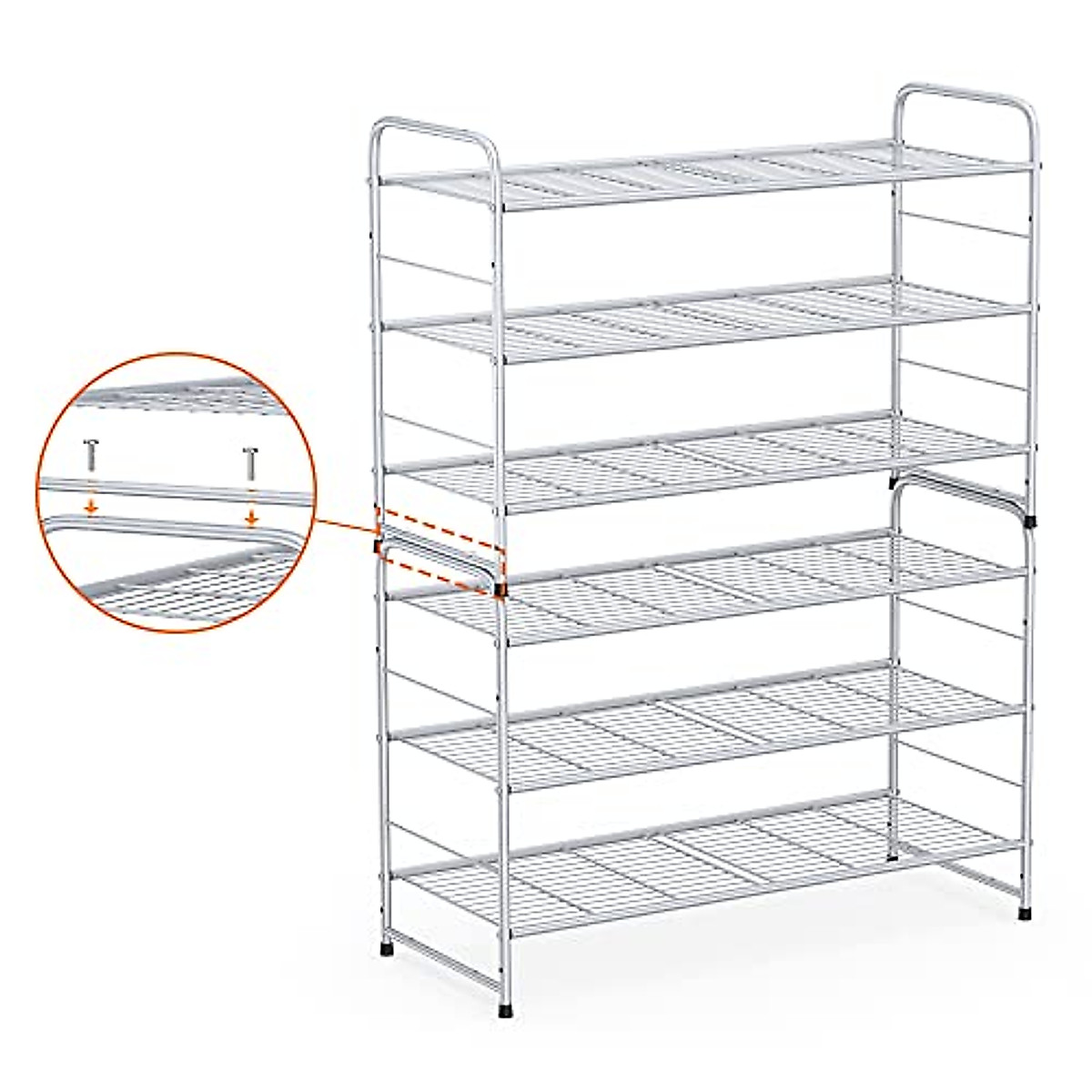 AULEDIO Shoe Rack, Stackable and Adjustable Multi-Function Wire Grid Shoe Organizer Storage, Extra Large Capacity, Space Saving, Fits Boots, High Heels, Slippers and More (3-Tier, Silver)