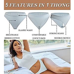 FINETOO 10 pack Cotton Thongs for Women Breathable Low Rise Bikini Lady Panties Womens Underwear Sexy S-XL