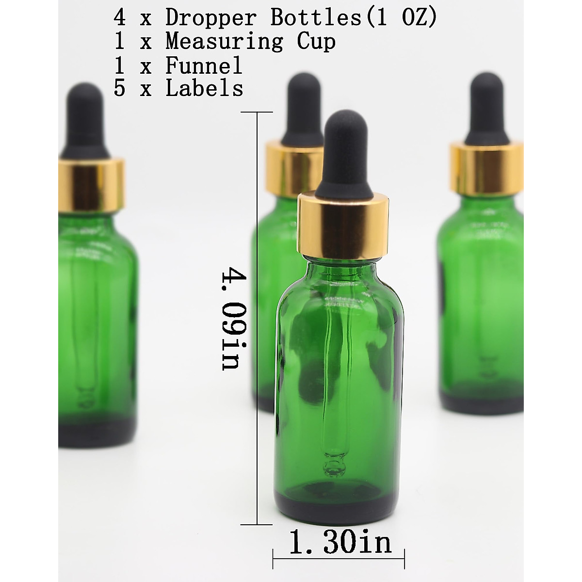 Toaazhy 4 pack,green glass dropper bottles 1 oz,30ml dark empty tincture bottles with dropper,alcohol,hair oil bottle,eye,small,droppers for oils,medicine,pipette,drip drop,travel,perfume,essentia