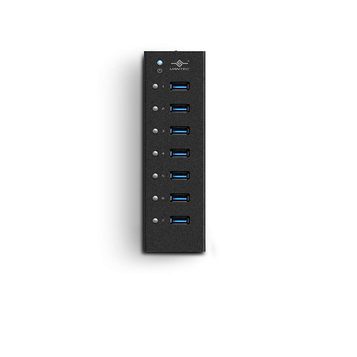 Vantec 7-Port USB 3.0 Hub, Aluminum, Full Powered, Mountable, with All Ports Data & Charging Up to 1.5A, BC 1.2, Premium 12V/3A, 36W Power Adapter (UGT-AH710U3-BK),Black