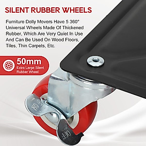 Upgrade Large Furniture Dolly 5 Wheels Heavy Duty, Furniture Movers Sliders Carbon Steel Panel, Five Free Locking 360° Rotating Rubber Universal Wheels,Maximum Load 3474LBS