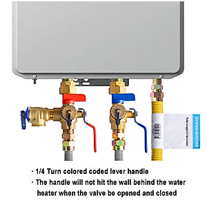 HYDRO MASTER Tankless Water Heater Service Valve Kit with Pressure Relief Valve 3/4-Inch IPS Isolator Clean Brass