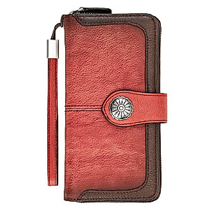 LETEULO Women's Leather Wallet Vintage Clutch Wallets Card Organizer Purse with Clutch Strap (Red)