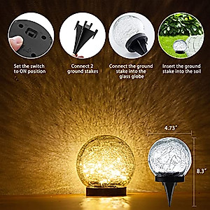 Solar Lights Outdoor Garden Decorative - 2 Pack Solar Globe Lights Upgrade Waterproof with 30 LEDs Cracked Glass Ball Lights for Yard Patio Pathway Lawn Outside Decor (4.73")