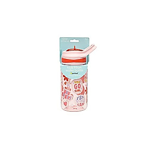 Pearhead Girl Power Kids Water Bottle for School, Spill Proof, Tritan Flip Straw 16oz, BPA Free and Dishwasher Safe, Travel and Sports Tumbler, School Supplies, Pink