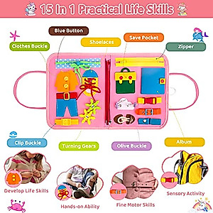 HONGDDY Busy Board Montessori Toys for Toddler, Sensory Board Toy for Learning Fine Motor Skills Quiet Book Travel Toys Educational Plane Travel Activity for Girls & Boys Gifts