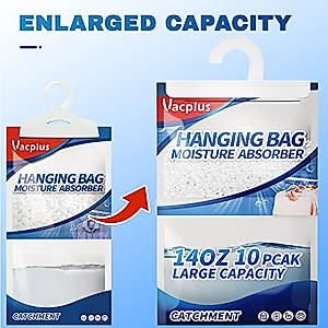 Vacplus Moisture Absorber, 3 Pack Desiccant Hanging Bag for Closet and Enclosed Space, 14 OZ Dehumidifier Bags Effectively Trap Extra Moisture, Hanging Moisture Absorbers Eliminate Unpleasant Smell
