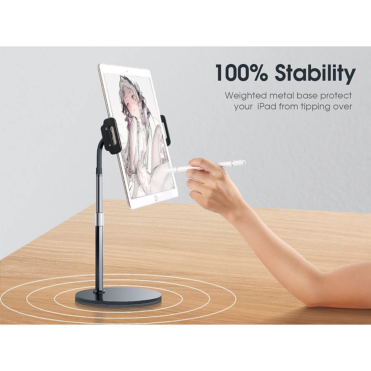 elitehood Tablet Stand Holder, Angle Height Adjustable Phone & Tablet Holder for Desk, Thick Case Friendly iPad Holder Stand Compatible with 4.7-13" iPad, iPad Pro 12.9 Air Mini 4, Tab, Nexus, Kindle