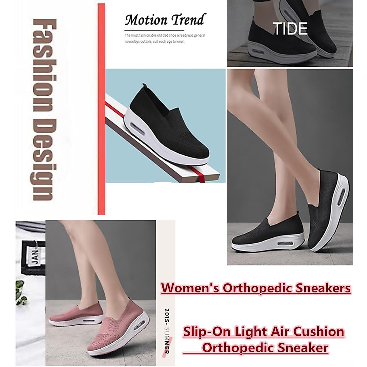 Fitsshoes Women Orthopedic Sneakers,Slip-On Light Air Cushion Orthopedic Sneaker Platform Diabetic Walking Shoes (Black,41)