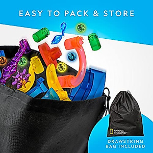 NATIONAL GEOGRAPHIC Glowing Marble Run – 80 Piece Construction Set with 15 Glow in the Dark Glass Marbles & Mesh Storage Bag, Educational STEM Toy, an AMAZON EXCLUSIVE Science Kit