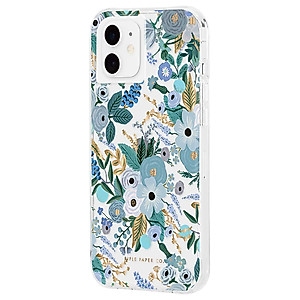 Rifle Paper Co - Case for iPhone 12 Mini (5G) - 10 ft Drop Protection - Gold Foil Elements - 5.4 Inch - Garden Party Blue