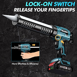 Seesii Cordless Caulking Gun, 20V 4 Adjustable Speed Electric Caulk Gun & Adhesive Gun Kit w/ 2000mAh Rechargeable Battery & Charger, 10oz/300ml Battery Caulk Gun for Filling, Sealing,Labor Saving