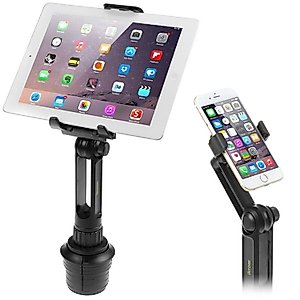 iKross Cup Mount Holder 2-in-1 Tablet and Smartphone Adjustable Swing Cradle with Extended Cup Car Mount Holder Kit for Apple iPad iPhone Samsung Asus Tablet Smartphone - Black