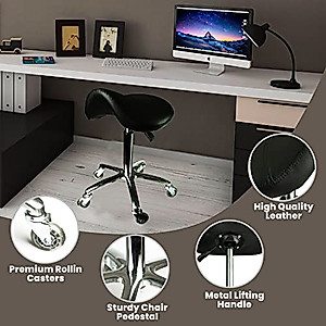 Unique Saddle Stool | Ergonomic Adjustable Hydraulic Saddle Chairs with Wheels | 360 Degree Rotation and Adjustable Height Padding Black Chair Seat