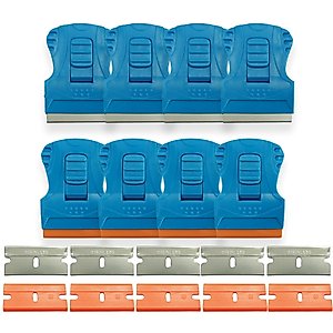 NBTOOL Razor Blade Scraper 8pcs Mini Plastic Scraper Tool,Razor Blade Scraper Tool with 5pcs Plastic Razor Blades & Stainless Steel Blades,Cleaning Razor Scraper,Window Scraper,Glass Scraper