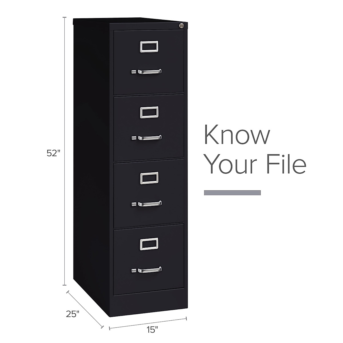 25" Deep Commercial 4 Drawer Letter Size High Side Vertical File Cabinet Color: Black