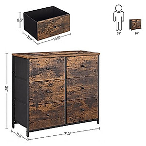 SONGMICS Dresser for Bedroom, Chest of Drawers, 6 Drawer Dresser, Closet Fabric Dresser with Metal Frame, Wooden Top and Front, Brown and Black ULGS23H