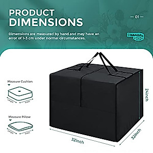 boyspringg Outdoor Cushion Storage Bag, 32''x32''x24'', Patio Cushion Storage Bag 420D Oxford Cloth Waterproof , Cushion Storage Bag for Patio Furniture, Cushion, Pillow etc.（Black）