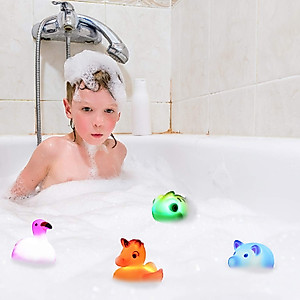 No Hole Bath Toy, 12 Pack Light up Animal, Flashing Color Tub Toys for Toddler Swimming Pool Party Bathtub Bathroom Shower Game, Bathtub Floating Water Toy for Infant Kid Toddler Boy Girl
