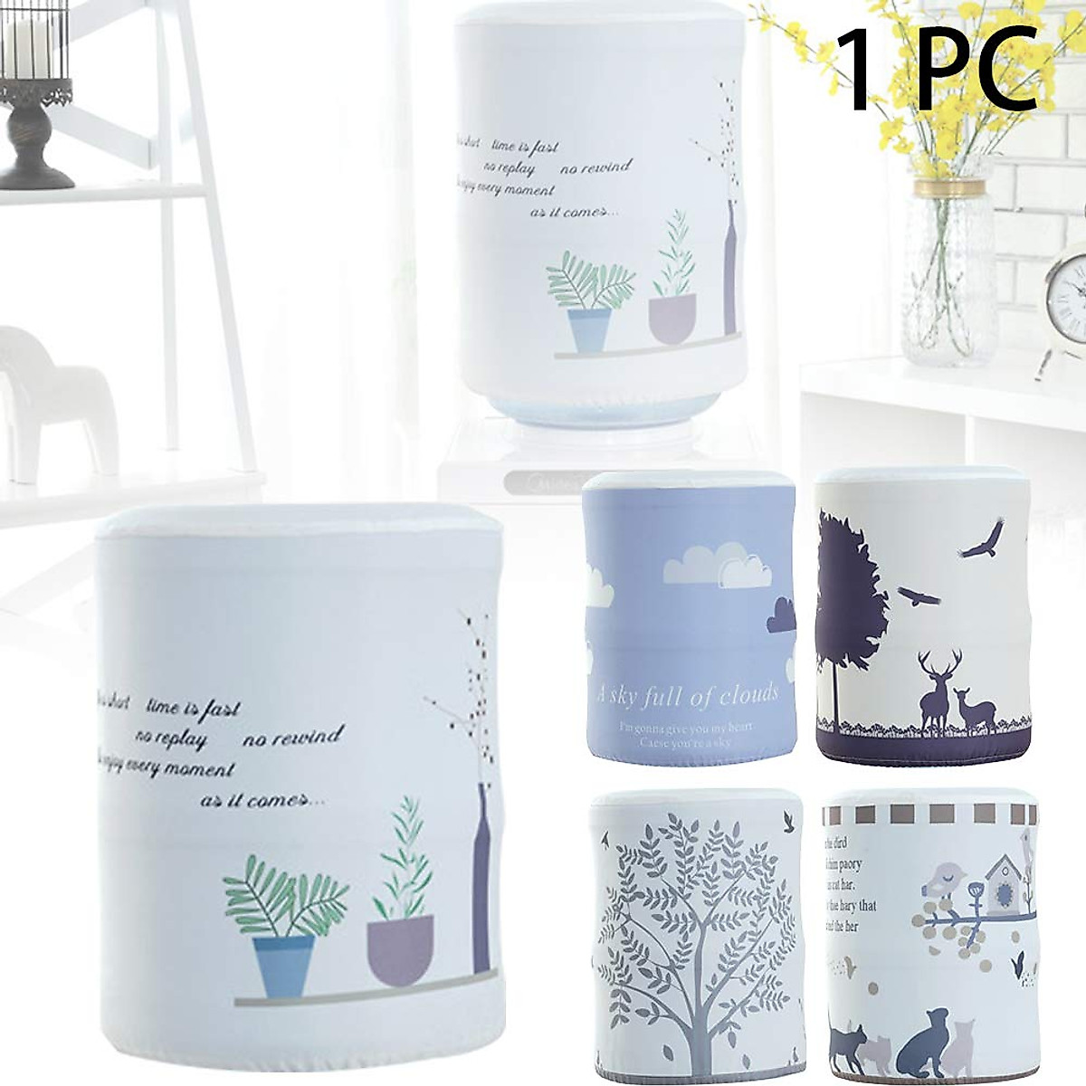 Water Dispenser Bucket Cover,Home Water Dispenser Barrel Covers Durable Fabric Bucket Decor Furniture Cover Protector for Office Or Outdoor (Gray Tree Print)