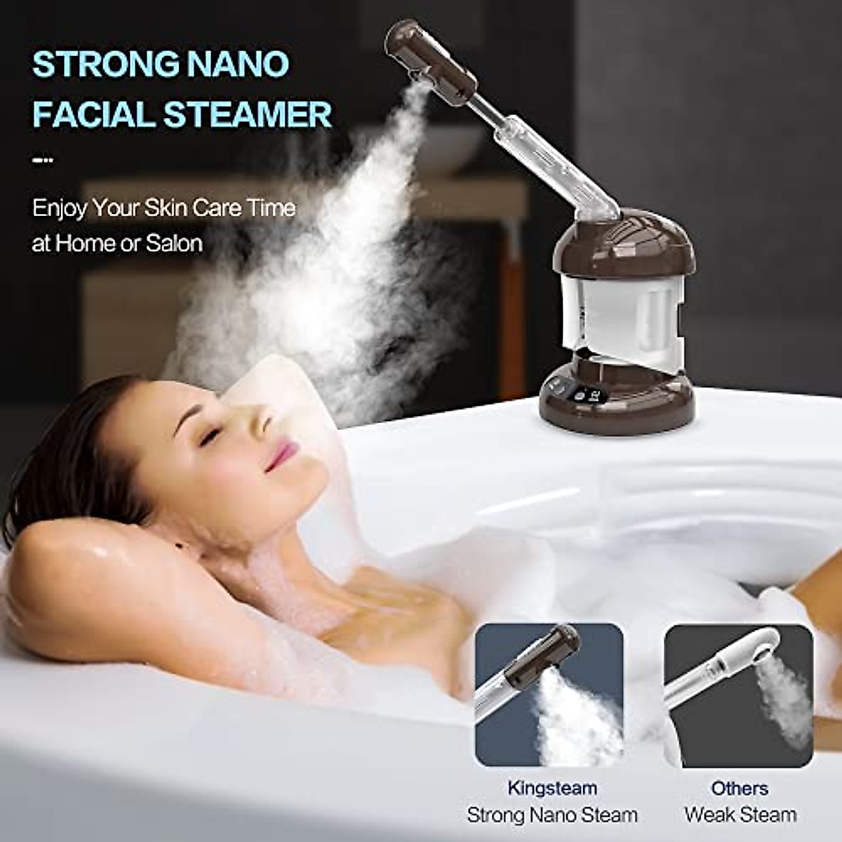 Kingsteam Facial Steamer - Ozone Steamer with Extendable Arm - Professional Nano Ionic Facial Steamer for Deep Cleaning - Portable for Personal Care Use at Home or Salon