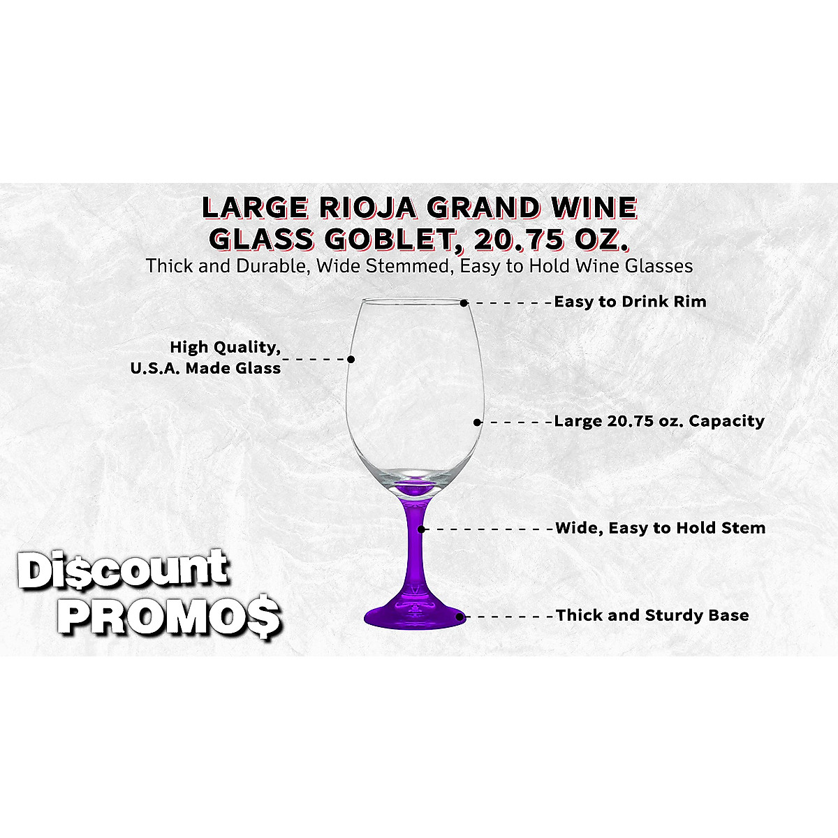 DISCOUNT PROMOS Rioja Grand Wine Glasses 20.75 oz. Set of 10, Bulk Pack - Perfect for Hotel, Bar, Restaurant or Lounge - Purple