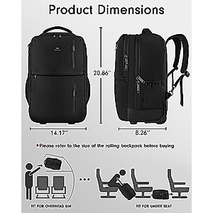 MATEIN Rolling Backpack, 17 Inch Travel Laptop Backpacks with Wheels, Water Resistant Large Roller Carry On Luggage Wheeled Backpack, Trolley Overnight Suitcase Business College Computer Bag, Black