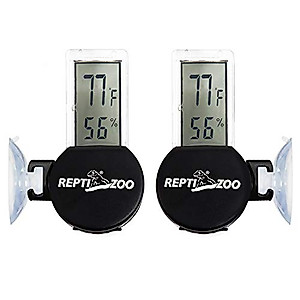 REPTI ZOO 2 Pack Reptile Terrarium Thermometer Hygrometer Digital Display Pet Rearing Box Reptiles Tank Thermometer Hygrometer with Suction Cup
