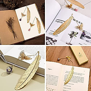 Feather Metal Bookmark Vintage Gift: Creative Book Mark with Butterfly Eternal Flower Crystal Pendant for Teachers Students Friends Lover Readers Kids Girls Women