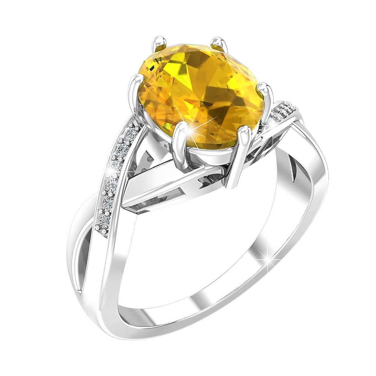 Belinda Jewelz Ring for Womens Yellow Citrine Gemstone Ring 8x10mm 925 Sterling Silver Oval Ring Diamond Rhodium Plated Twisted Band Ring Jewelry Gift for Engagement Wedding, Size 7