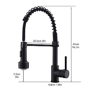 AIMADI Kitchen Faucet with Sprayer, Modern Single Handle Pull Down Sprayer Spring Matte Black Kitchen Sink Faucet with LED Light