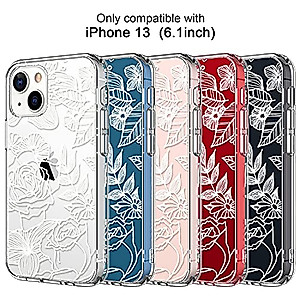 ICEDIO for iPhone 13 Case with Screen Protector,Slim Fit Crystal Clear Cover with Fashionable Designs for Girls Women,Protective Phone Case 6.1" Elegant White Blooming Floral