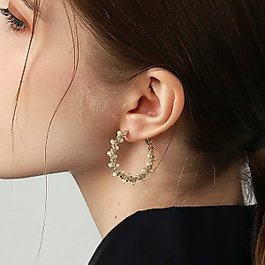 Kemstone Gold Hoop Earrings, 925 Silver Post Freshwater Pearls Hoop Earrings for Women