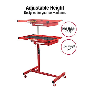 Sunex 8019 Heavy Duty Adjustable Work Table with Drawer, Red
