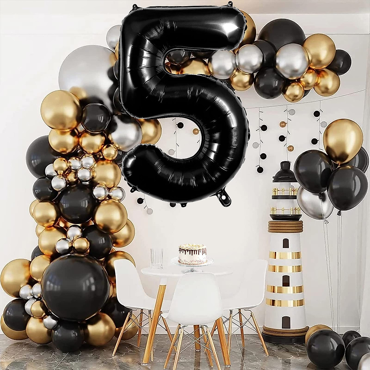 Large Black Number 5 Balloons, 40 Inch Foil Balloons, Giant Number Balloons for Women/Men Birthday Party Anniversary Celebration Decorations