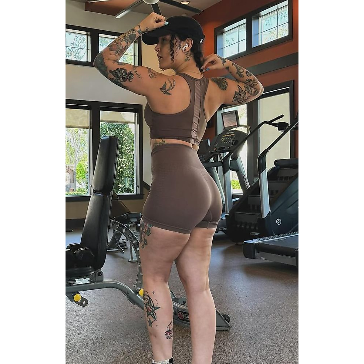 Aoxjox Vital Seamless Biker Shorts for Women High Waist Workout Shorts Booty Running Yoga Shorts 5" (Vital New Fudge Coffee, Medium)