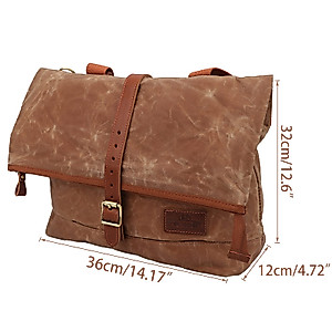 TOURBON Canvas and Leather Roll-top Clip-On Bicycle Panniers Women's Shoulder Tote Bag (Brown)