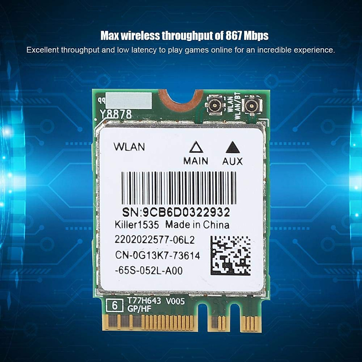 5G 867Mbps Bluetooth 4.1 Network Card, Game M.2 NGFF Adapter,for Killer -AC 1535 Band (2.4 GHz 5 GHz) 802.11ac NGFF M.2,for Notebook, Plug and Play