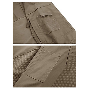 CRYSULLY Men's Long Sleeve Hunting Assault Military Trekking Pullover Shirt Khaki