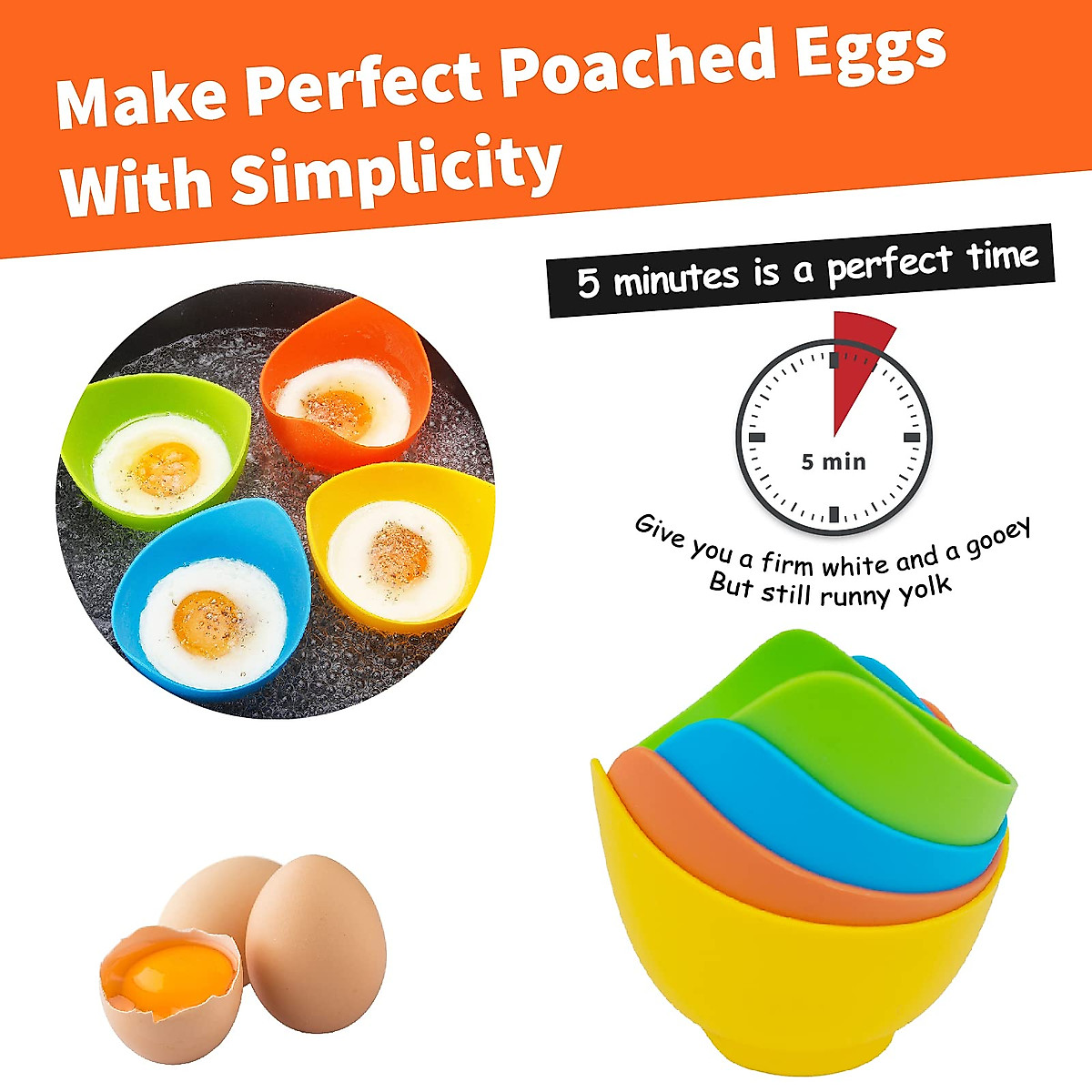 4 Pack Egg Poacher, BPA Free Silicone Egg Poachers, Egg Cups for Air Fryer, Thickened Stable Egg Cooker with Extra Oil Brush