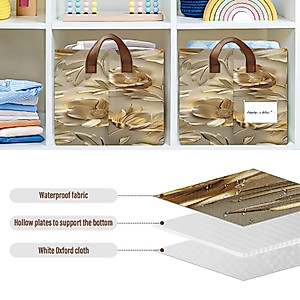GEDAKO Storage Cubes Foldable Storage Bin Baskets with Double Handles Lxuury Gold Flower Wall Art Background Shelves Closet Organizers for Clothes Toys,M