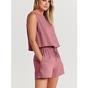 ANRABESS Women’s Summer 2PC Outfits Shorts Sets Sleeveless Crop Top Romper Lounge Matching Set Workout Tracksuit Set Beach Vacation Boho Clothes 806shenfen-L, Pink