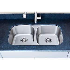 Wells Sinkware CMU3318-88-1 Stainless Steel Kitchen Sink Package, 33" 50/50 8" Deep, Brushed Matte Finish
